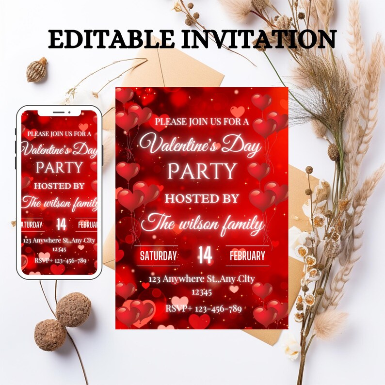 Editable Valentine's Day Invitation Template Digital Custom Galentine's ...