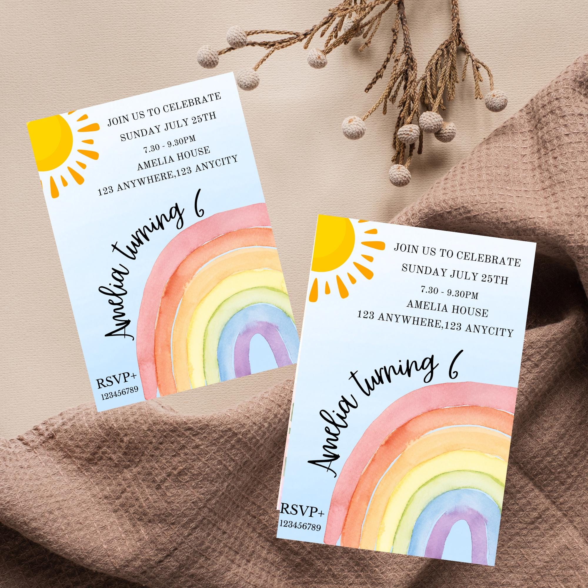Watercolor Rainbow Birthday Party Invitation Template, Colorful Party ...