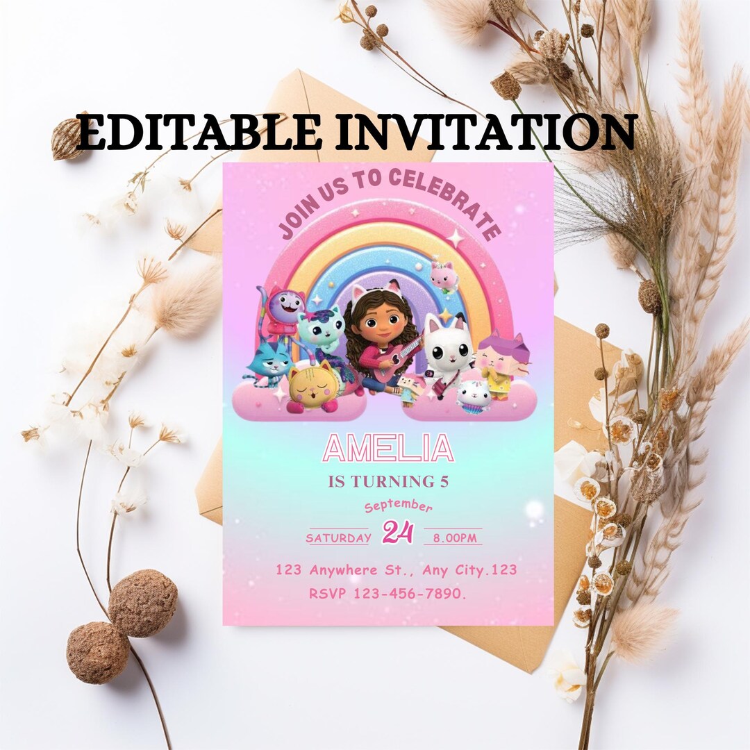 Editable Gabbys Dollhouse Birthday Invitation Template, Printable ...