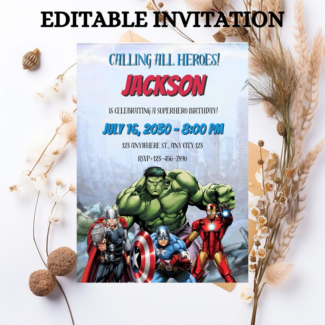 Editable Superheroes Birthday Invitation Template (digital Download) - Etsy