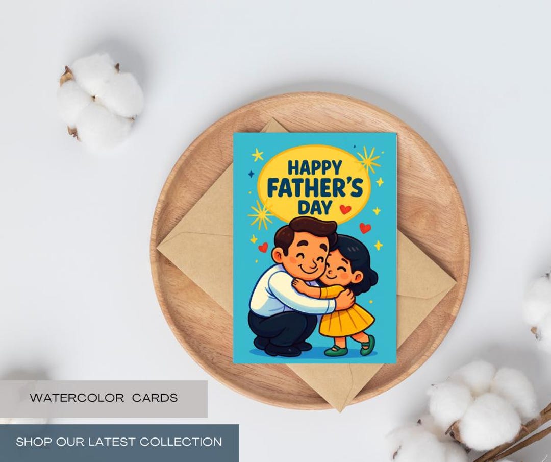 Father’s Day Printable Card – Heartfelt Cartoon Hug Illustration, Sweet ...