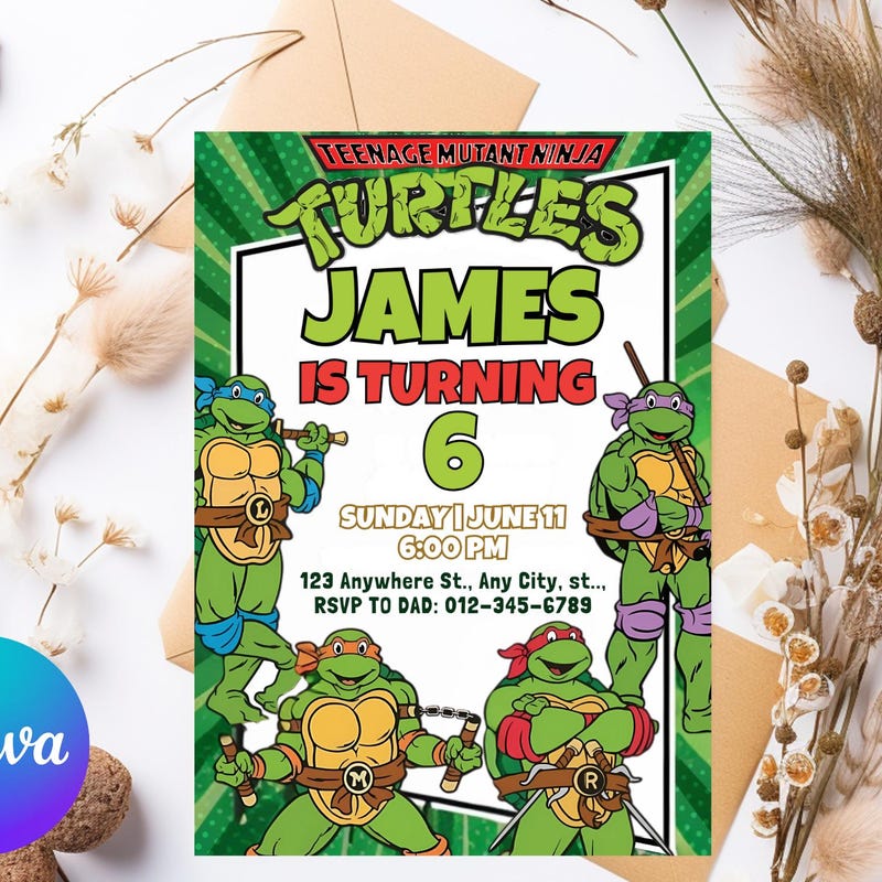 Ninja Turtle Invitation Card - Etsy