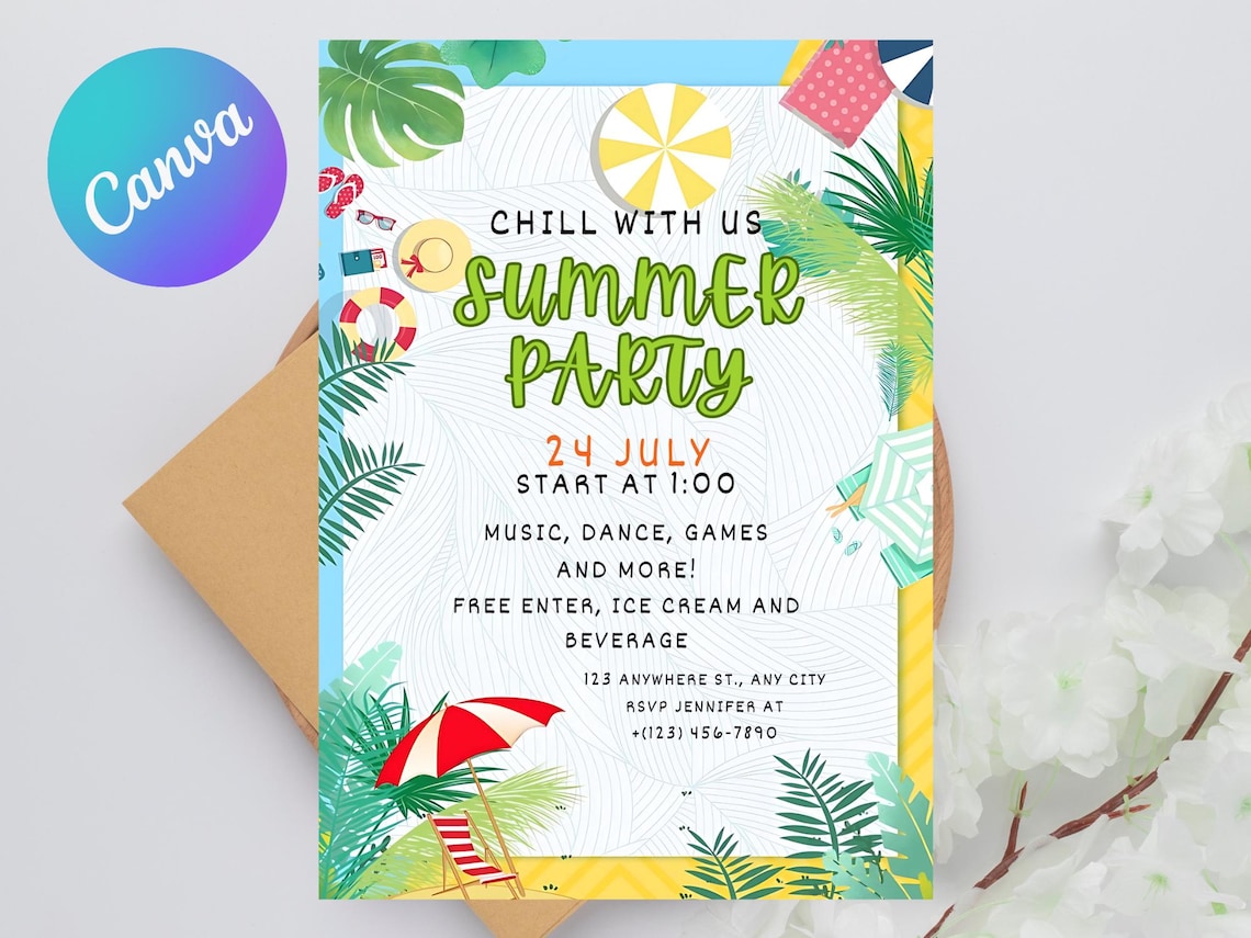 Summer Party Invitation: Editable Beach BBQ Invite (digital Download ...