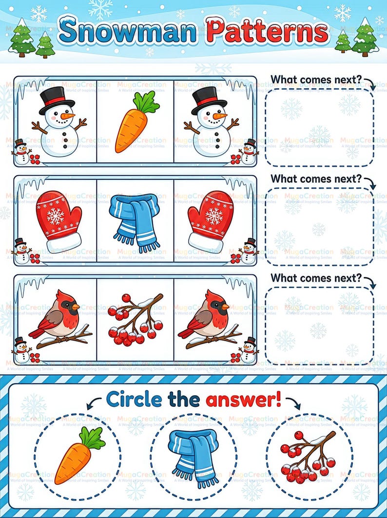 Christmas Pattern Worksheets – Preschool Kindergarten Logic Game (PDF ...