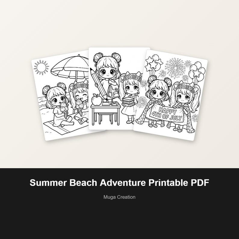 Summer Beach Adventure Coloring Pages | Printable PDF for Kids & Adults ...
