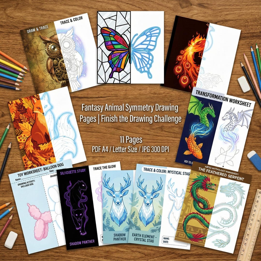 Symmetry Drawing Worksheets for Kids | 11 Printable Animal Art ...