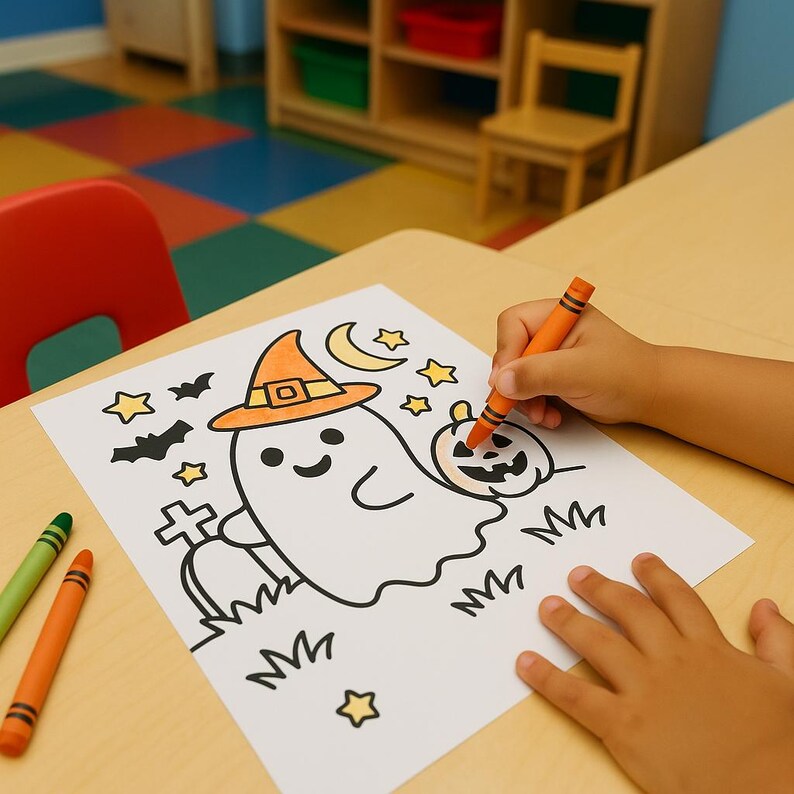 Kawaii Halloween Coloring Pages – Witch, Ghost, Pumpkin (A4/US Letter ...