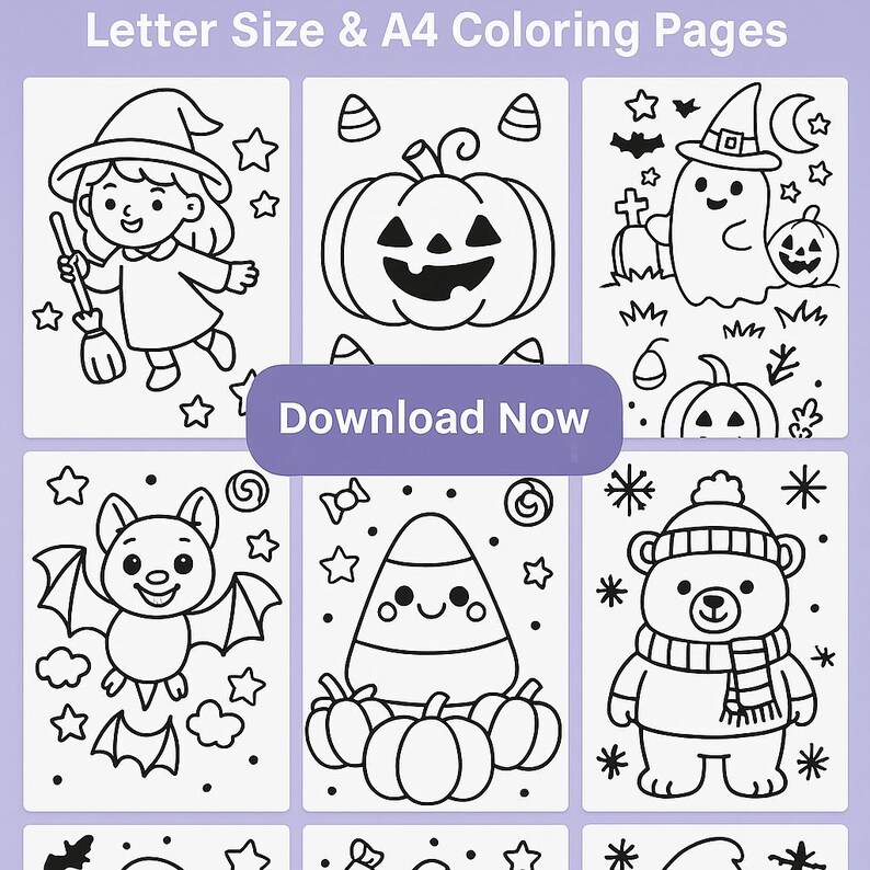 Kawaii Halloween Coloring Pages – Witch, Ghost, Pumpkin (A4/US Letter ...