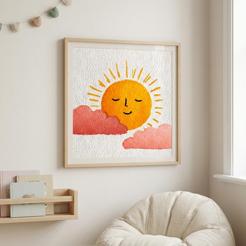 Smiling Sun Watercolor Nursery Art, Kids Room Decor (digital Download ...
