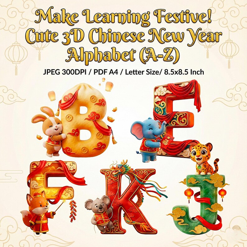 Chinese New Year Alphabet Clipart | 3D Animal Letters (digital Download ...