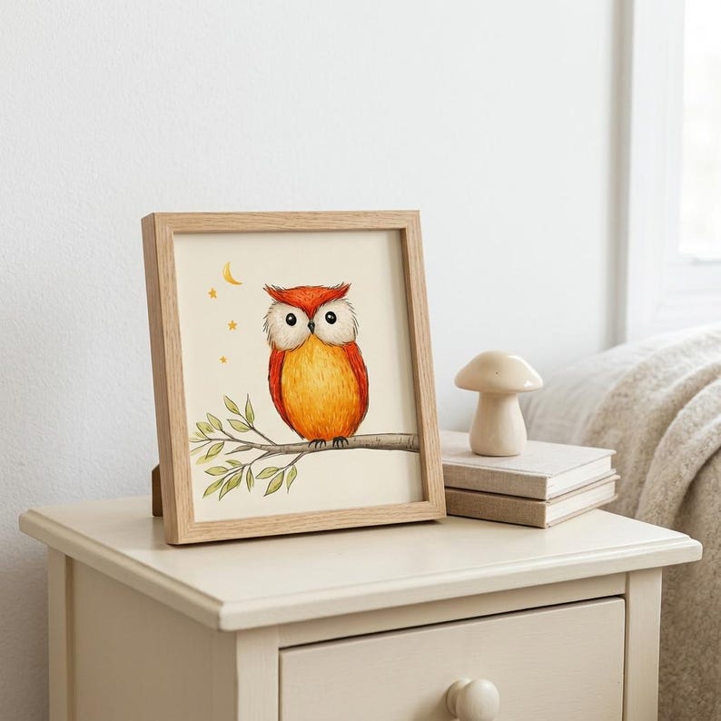 Watercolor Orange Owl Nursery Art, Woodland Animal Kids Print (digital ...