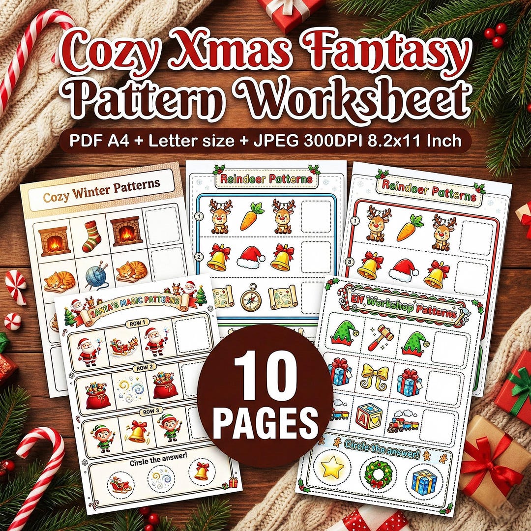 Christmas Pattern Worksheets – Preschool Kindergarten Logic Game (PDF ...