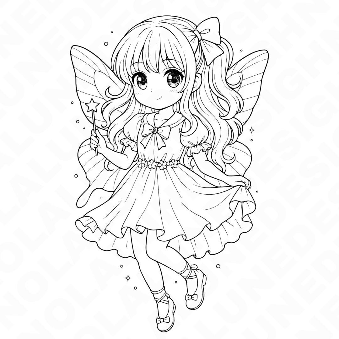 Kawaii Anime Fairy Girl Coloring Pages Cute Magical Princess Coloring ...