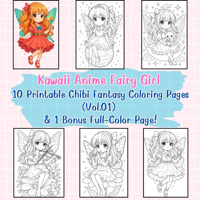 Kawaii Anime Fairy Girl Coloring Pages, Chibi Fantasy (PDF) - Etsy