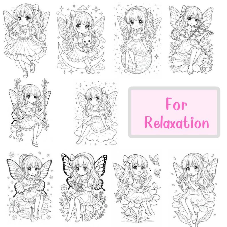 Kawaii Anime Fairy Girl Coloring Pages Cute Magical Princess Coloring ...