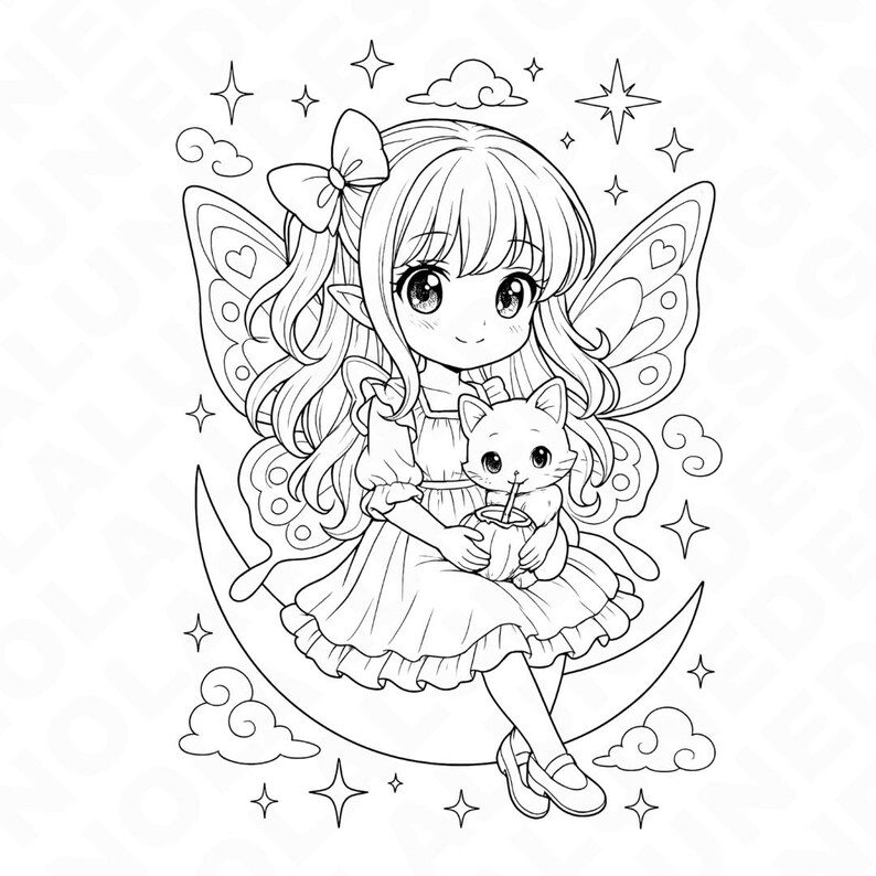 Kawaii Anime Fairy Girl Coloring Pages Cute Magical Princess Coloring ...