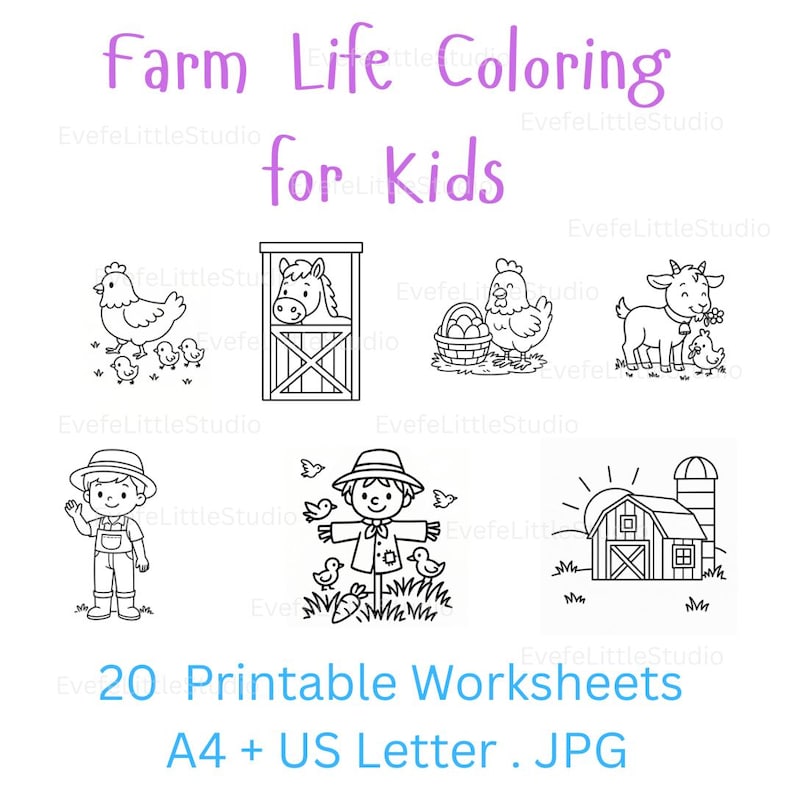 Farm Life Easy Coloring Pages for Kids | Printable Farm Animals ...