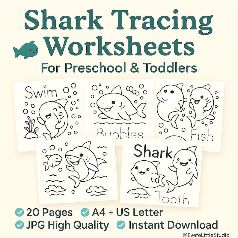 Shark Coloring & Tracing Printable for Preschool | Ocean Theme Summer ...