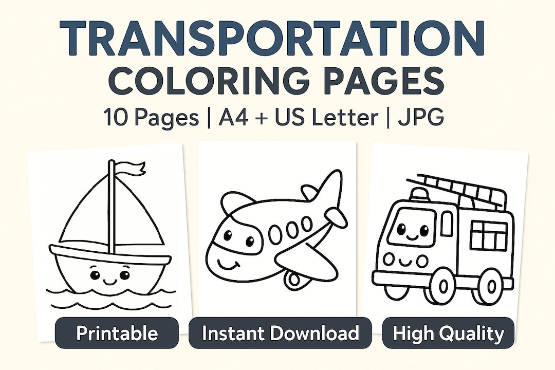 Transportation Coloring Pages for Kids | 10 Printable Vehicles | A4 ...