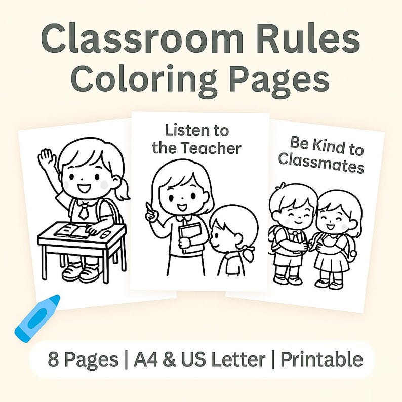Classroom Rules Coloring Pages Visual Behavior Chart for Preschool ...
