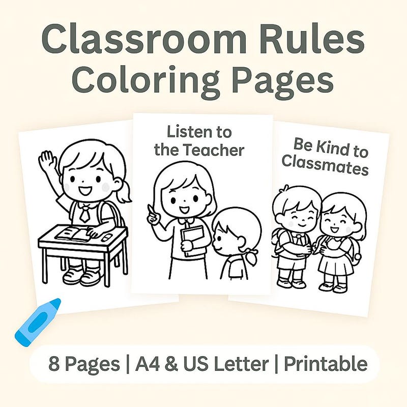 Classroom Rules Coloring - Etsy UK