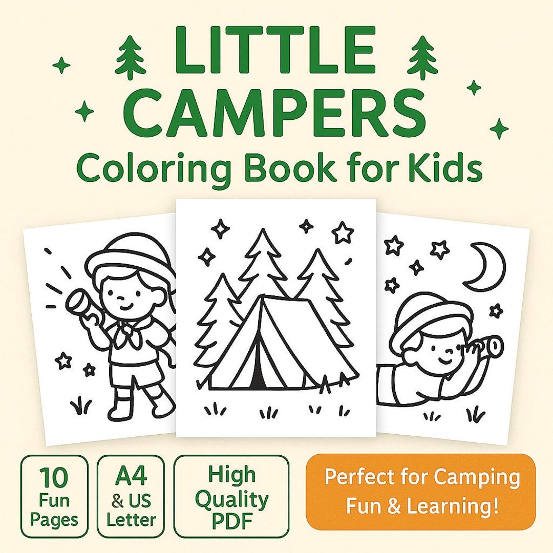 Little Campers Coloring Book for Kids | 10 Fun Camping Pages for ...