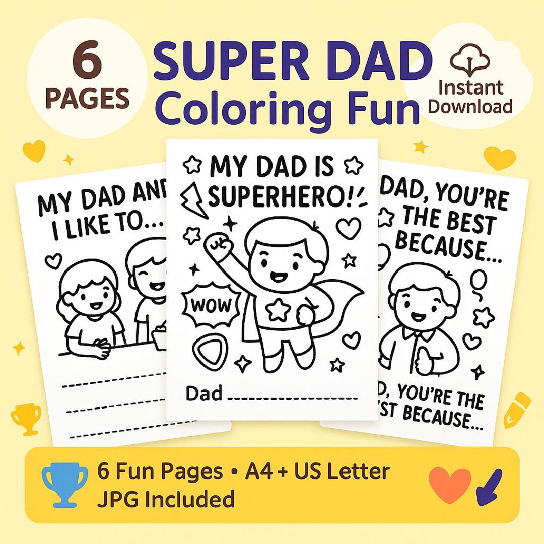 Super Dad Coloring Pages for Kids | Father’s Day Printable Gift | A4 ...