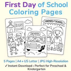 First Day of School Coloring Pages | 5 Printable Sheets A4 & US Letter ...