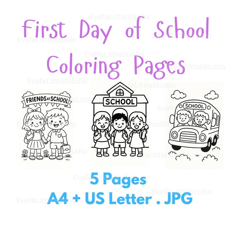 First Day of School Coloring Pages | 5 Printable Sheets A4 & US Letter ...