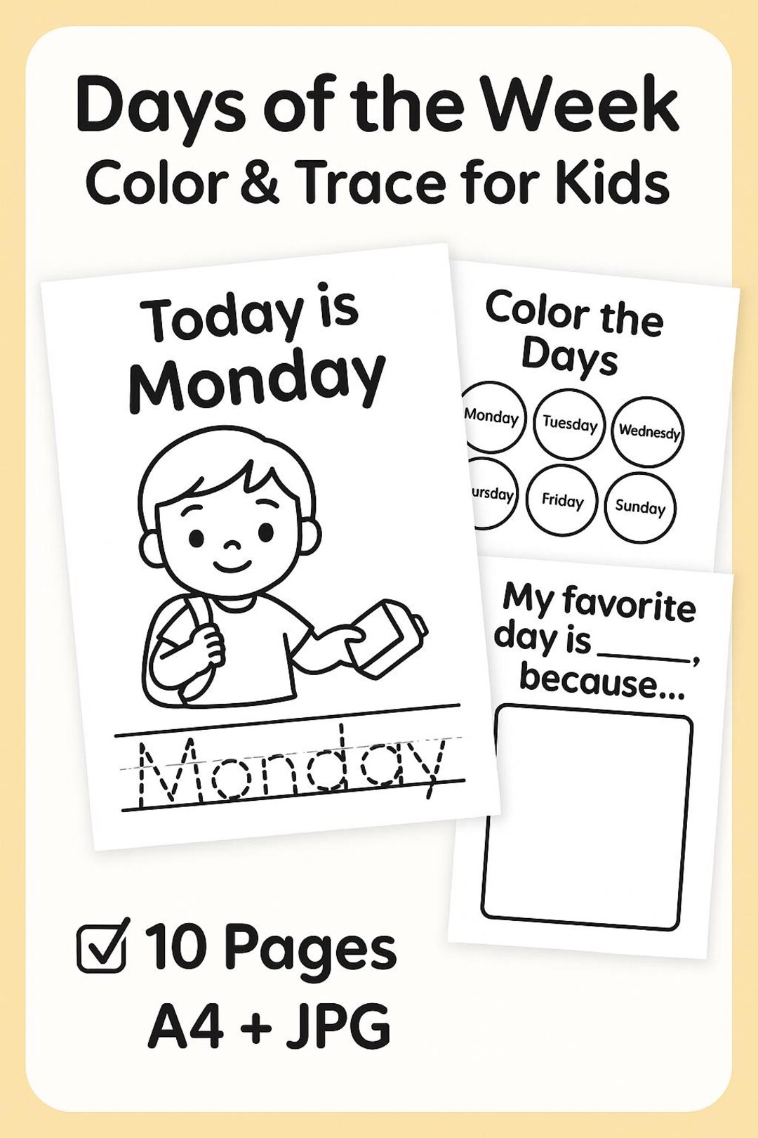 Days of the Week Coloring and Tracing Pages for Kids – Learn Weekdays ...