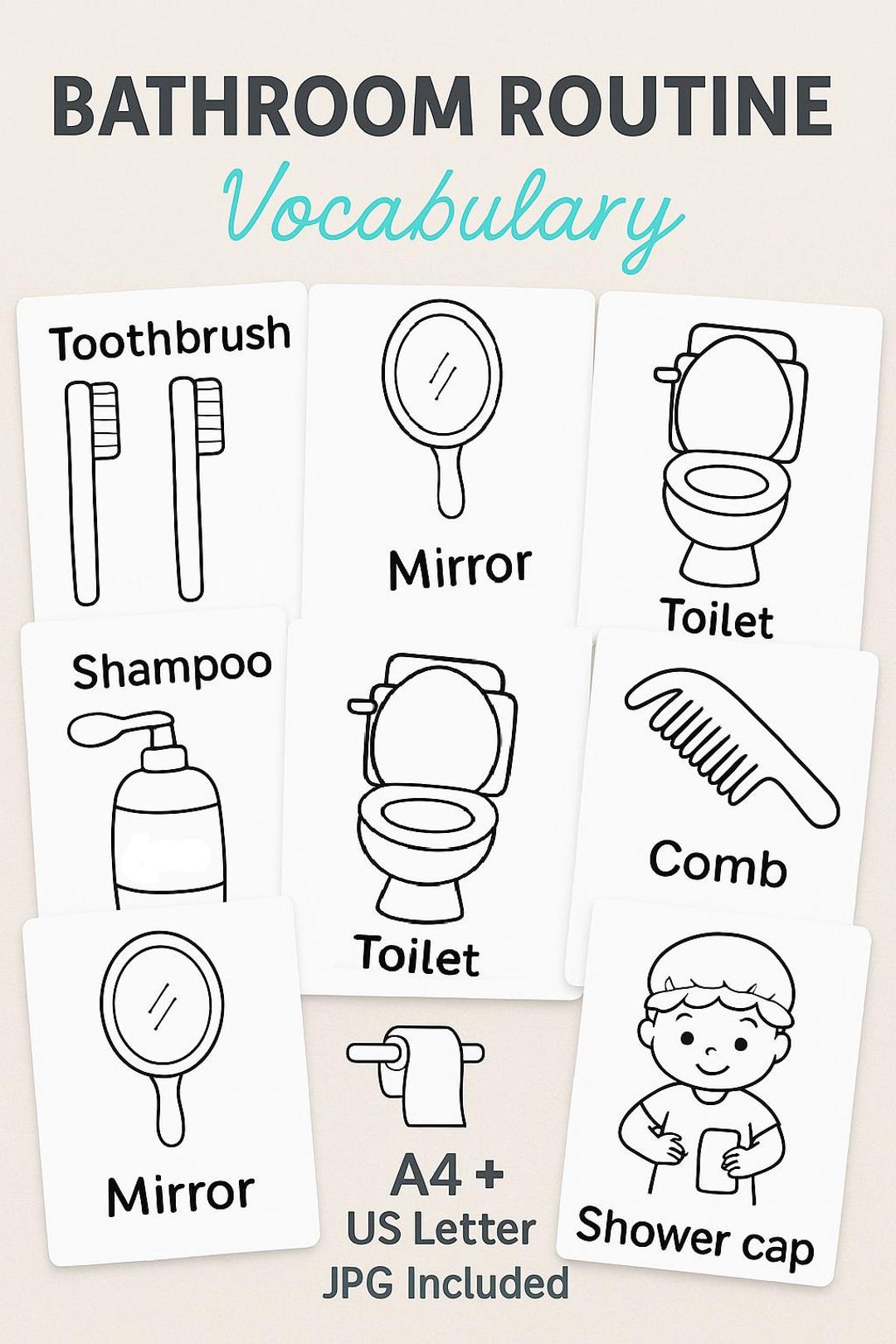 Bathroom Routine Vocabulary Coloring Pages | Preschool Tracing ...