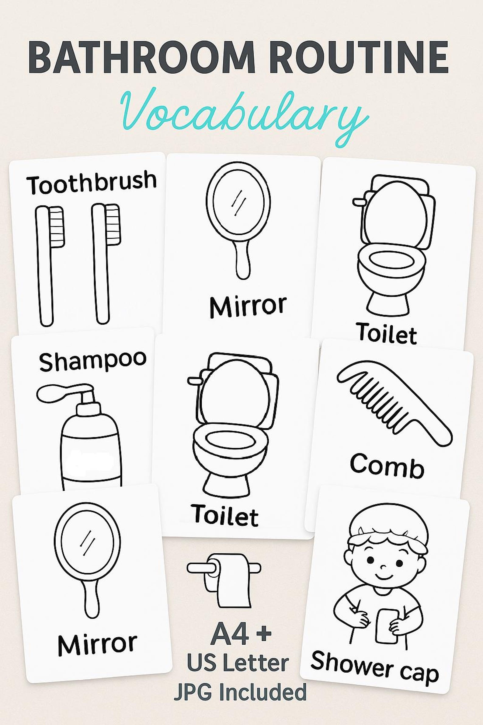 Bathroom Routine Vocabulary Coloring Pages | Preschool Tracing ...