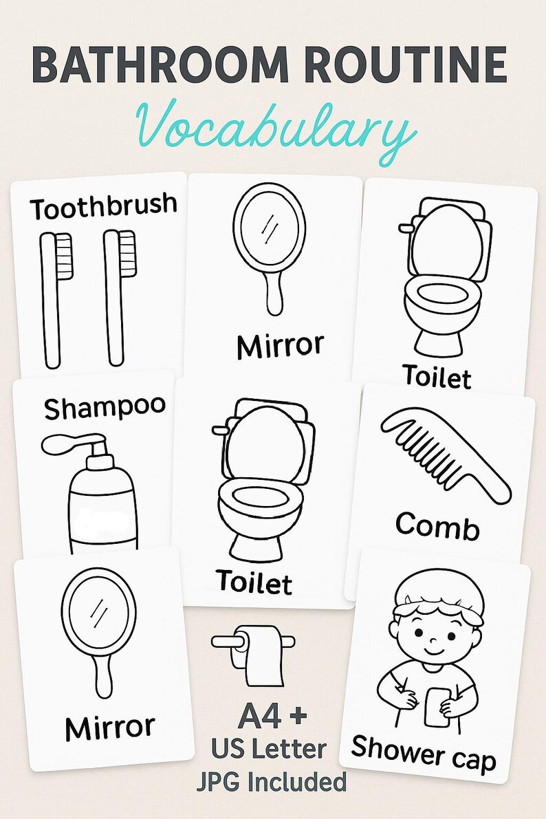 Bathroom Routine Vocabulary Coloring Pages | Preschool Tracing ...