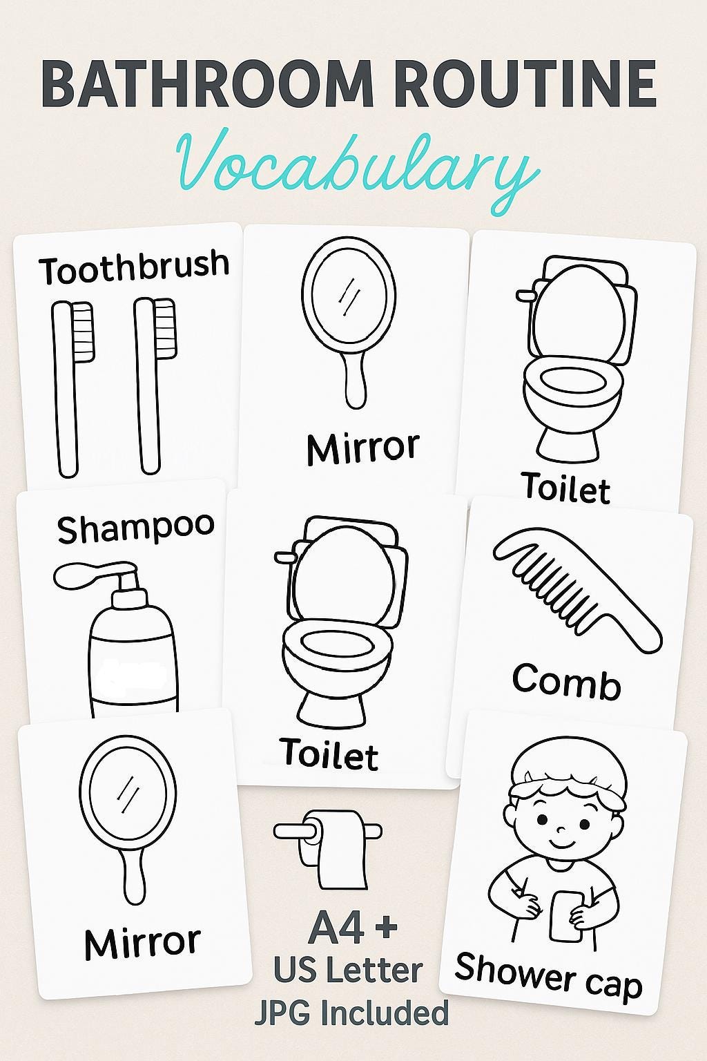 Bathroom Routine Vocabulary Coloring Pages | Preschool Tracing ...