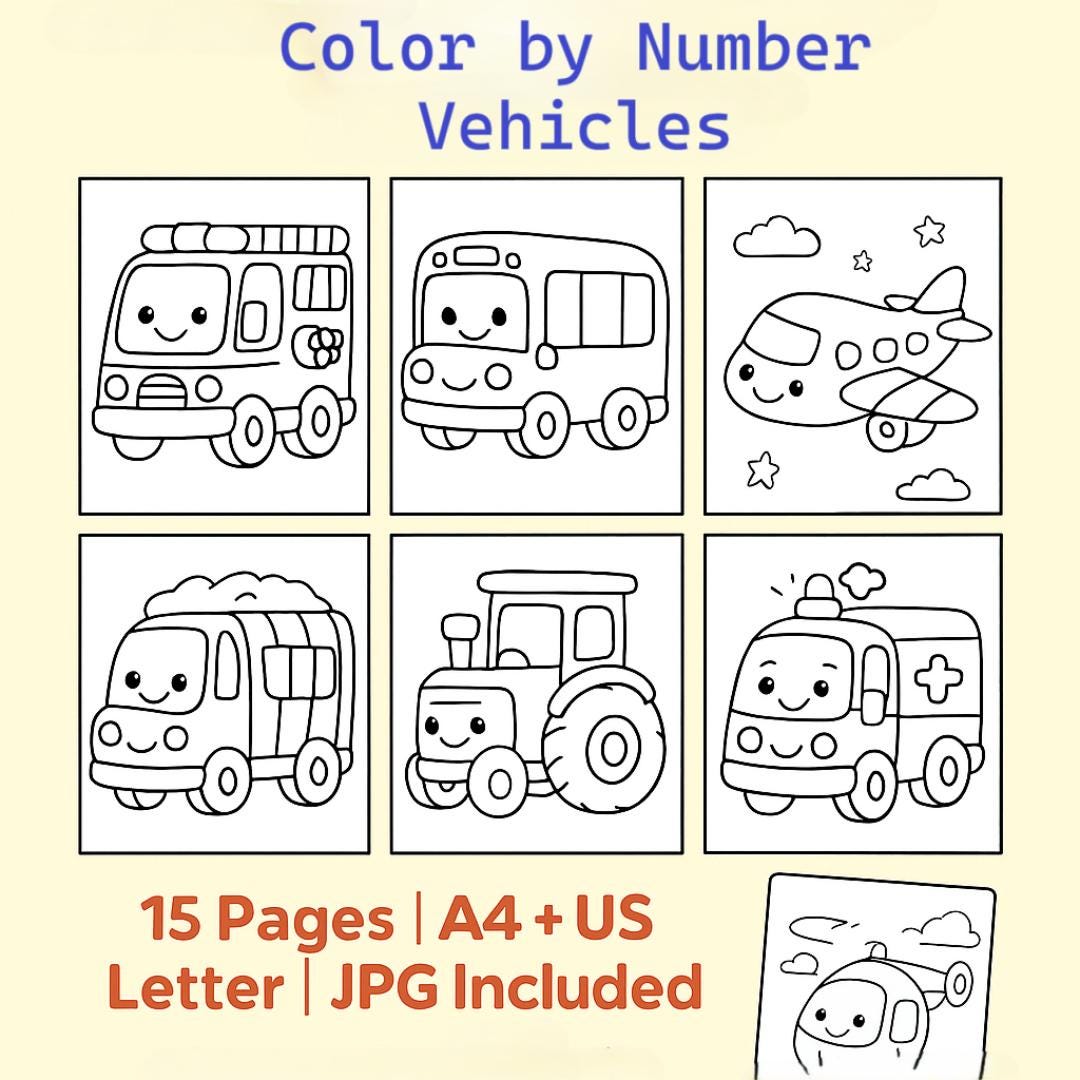 Color by Number Vehicles Printable | Preschool Kids Worksheets ...