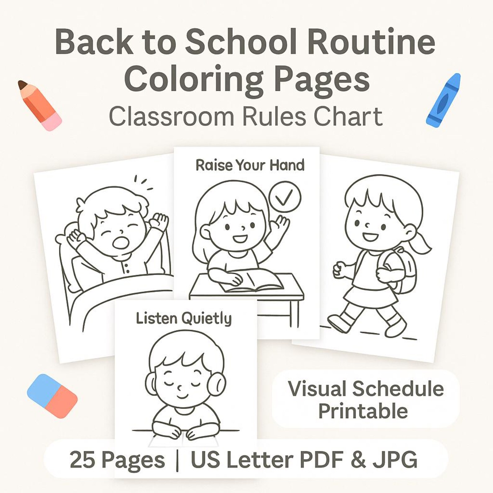 Back to School Routine Coloring Pages Classroom Rules Chart Preschool ...