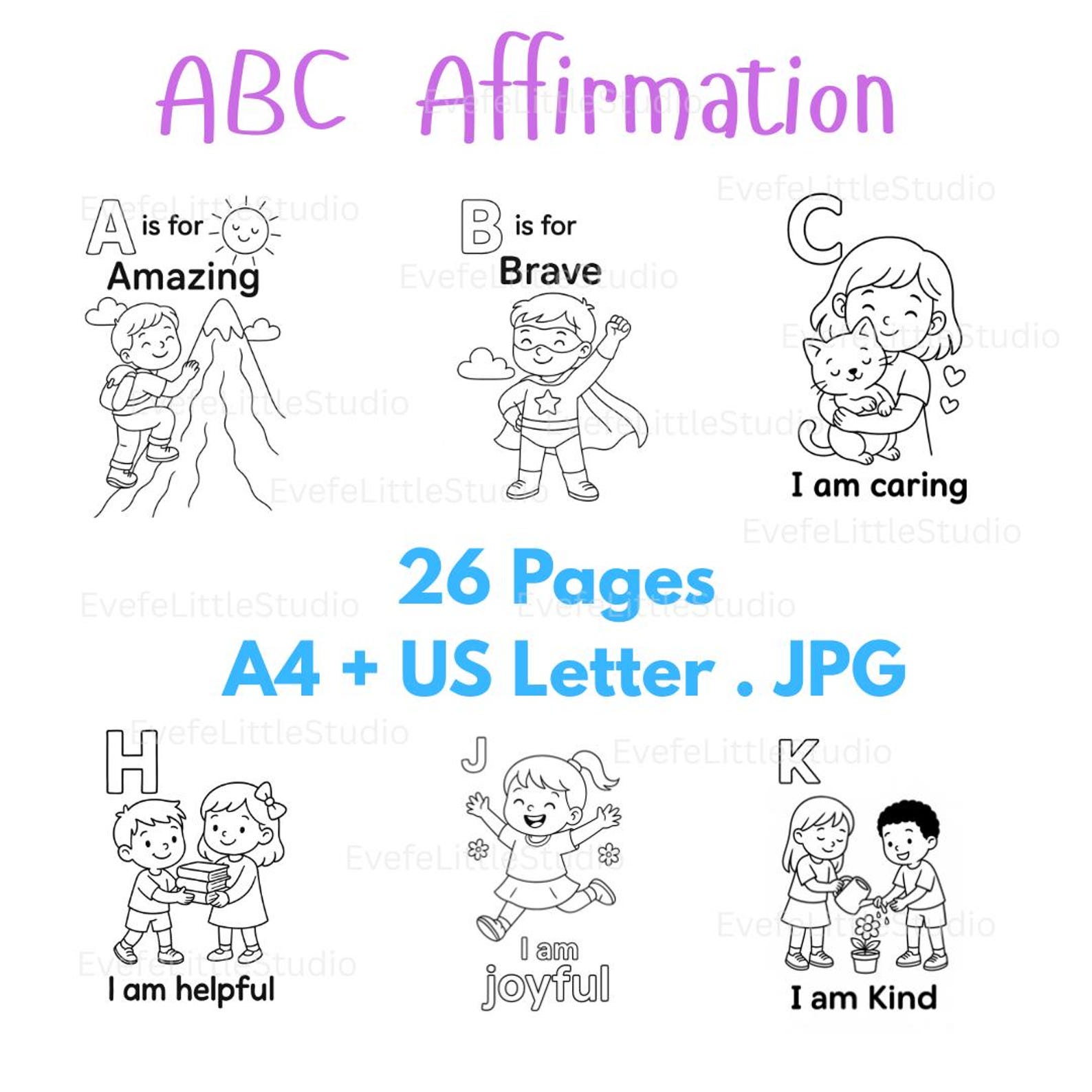 ABC Affirmation Coloring Pages for Kids | Positive Mindset (PDF ...