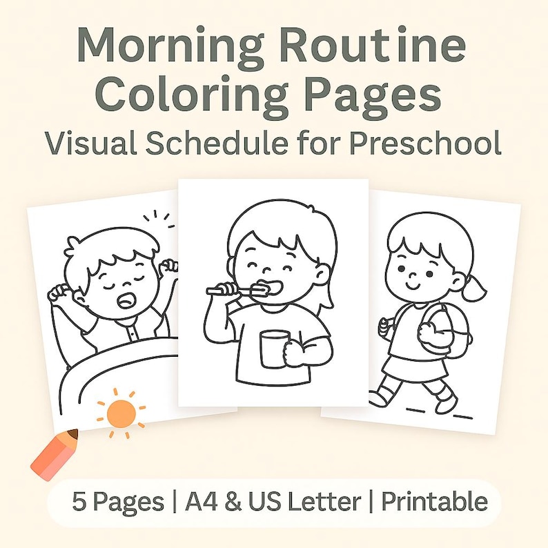 Morning Routine Coloring Pages Visual Schedule Chart for Preschool Kids ...