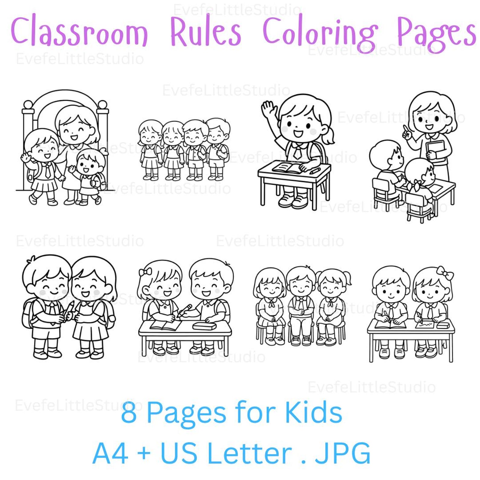 Classroom Rules Coloring Pages Visual Behavior Chart for Preschool ...