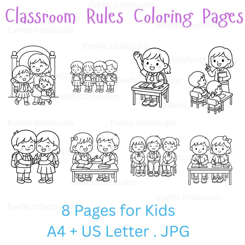 Classroom Rules Coloring Pages Visual Behavior Chart for Preschool ...