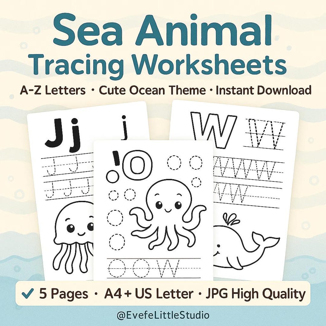 Sea Animals Alphabet Tracing Worksheets | Ocean Animal Coloring Pages ...