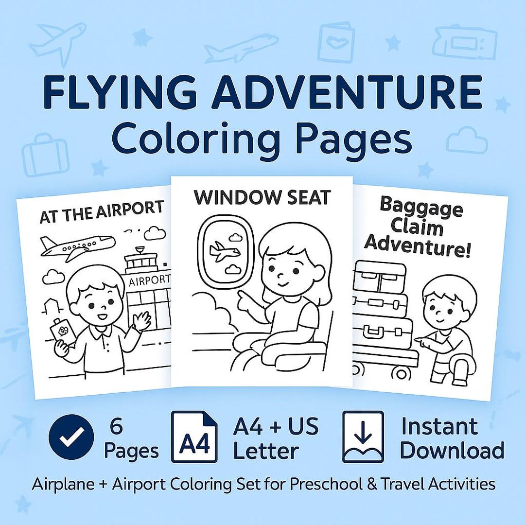 Flying Adventure Coloring Pages for Kids | Airport & Airplane Travel ...