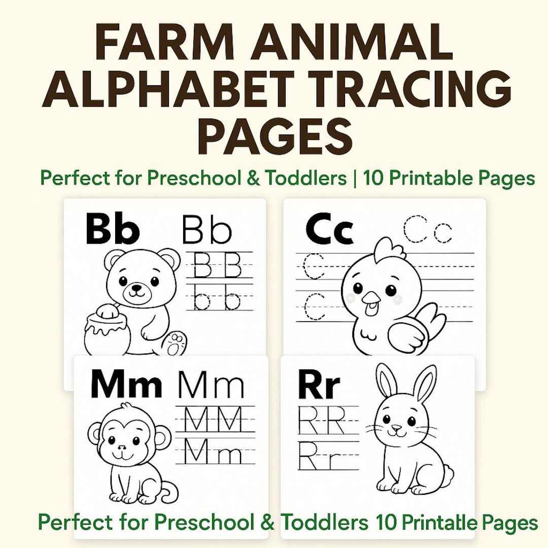 Farm Animal Alphabet Tracing Worksheets, Kids Handwriting Practice (PDF ...