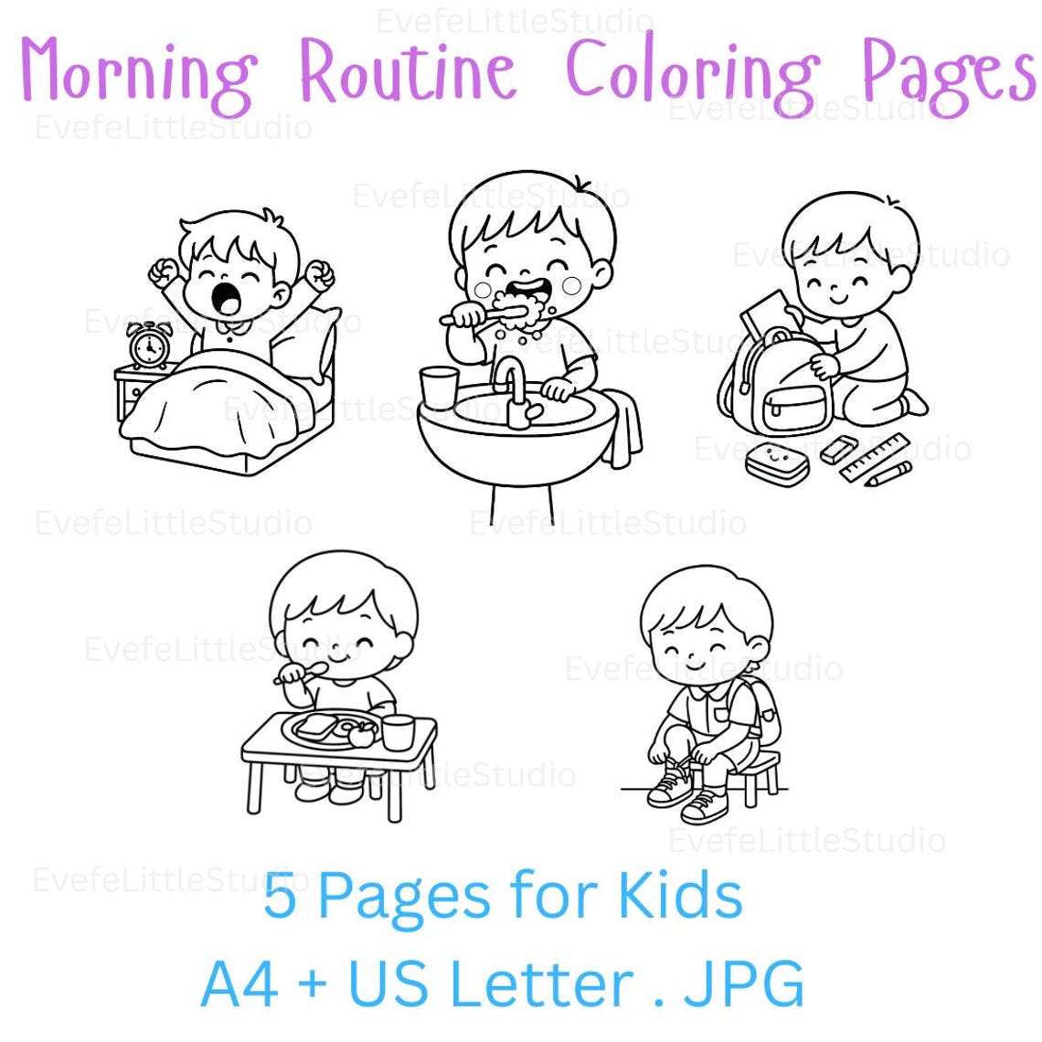 Morning Routine Coloring Pages Visual Schedule Chart for Preschool Kids ...