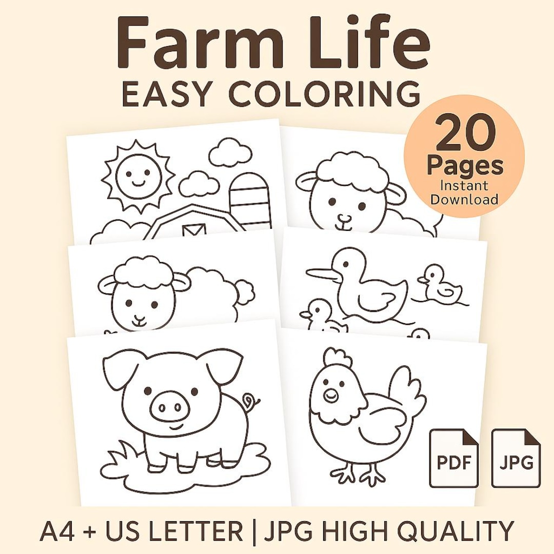 Farm Life Easy Coloring Pages for Kids | Printable Farm Animals ...