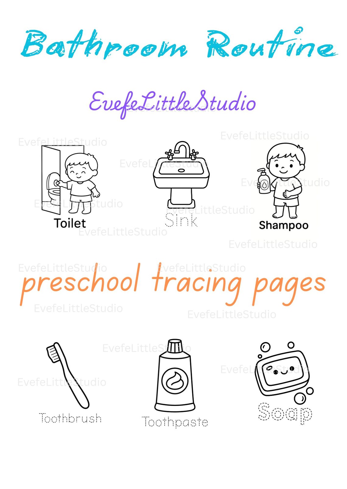 Bathroom Routine Vocabulary Coloring Pages | Preschool Tracing ...