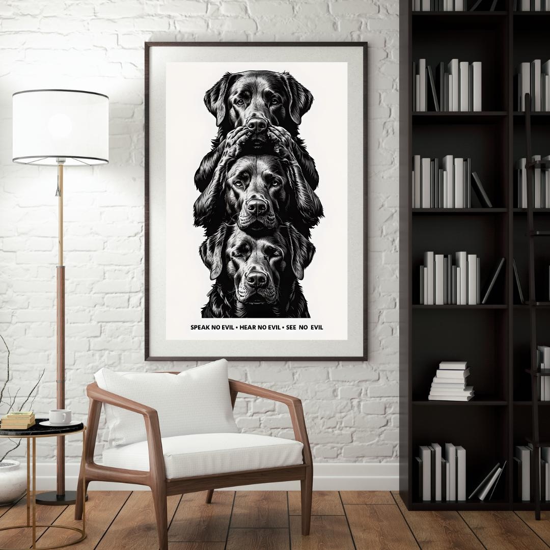 Labrador Wall Art Poster " See No Evil Hear No Evil" , Funny Dog Print ...