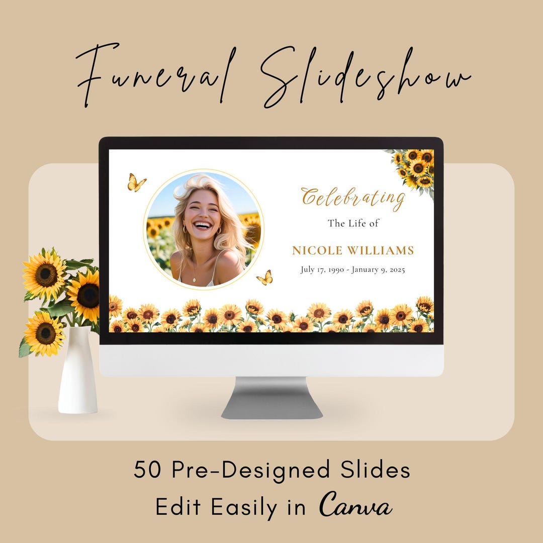 Sunflower Memorial Slideshow Template, Yellow Butterflies Celebration ...
