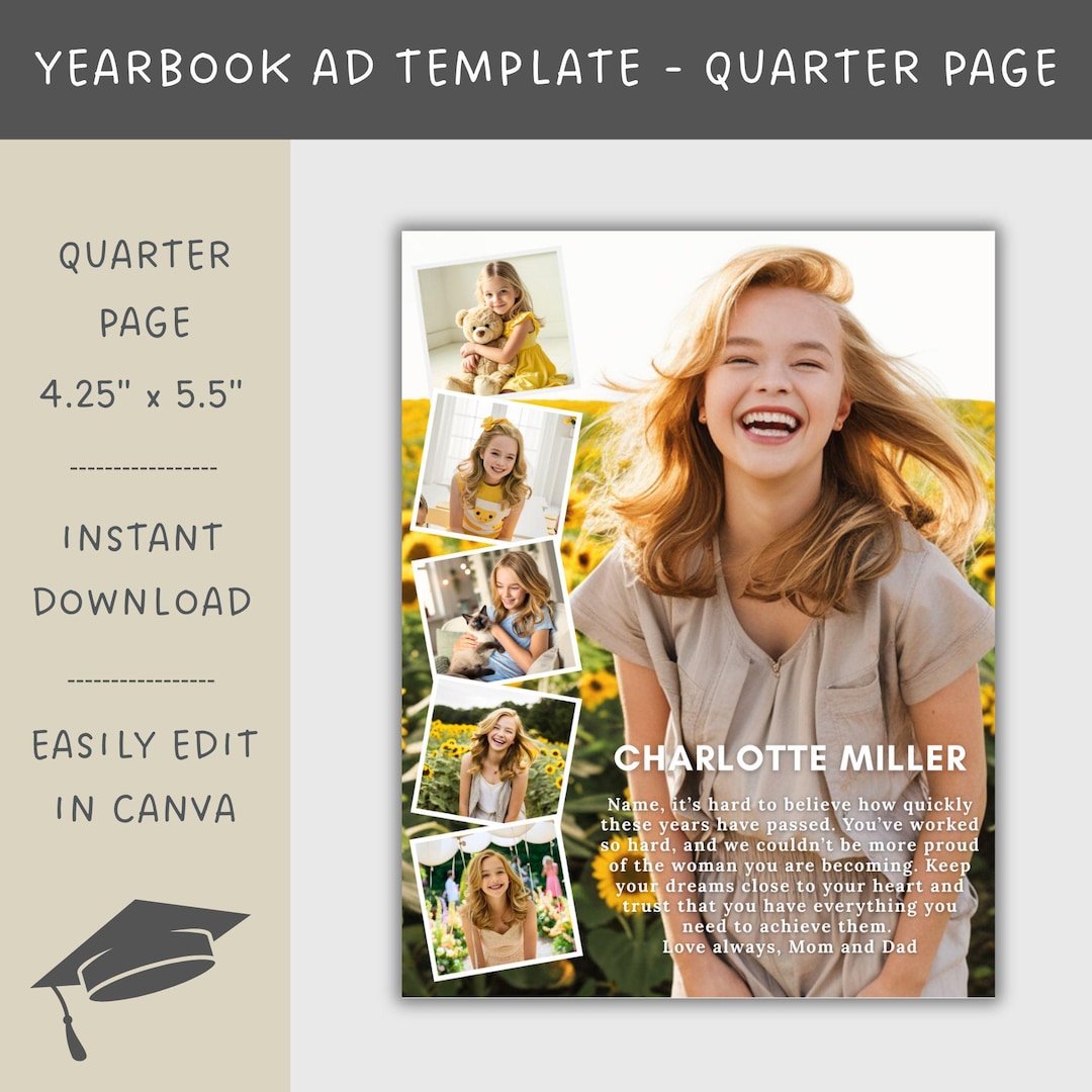 Yearbook Ad Template Quarter Page | Editable Senior Graduation Tribute ...