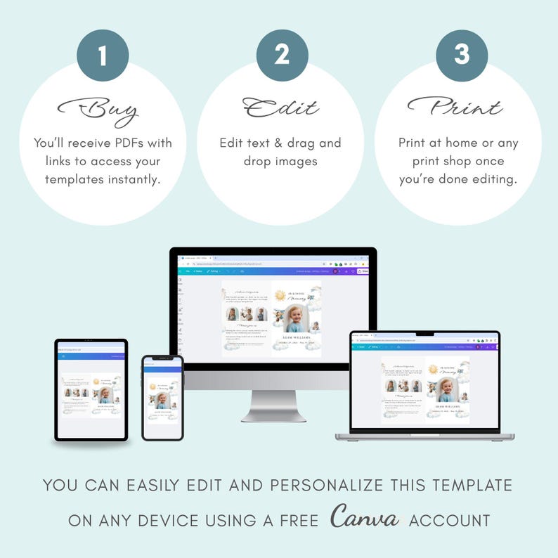 Boy's Airplane Funeral Program Template, Celebration of Life (digital Download, Canva Editable ...